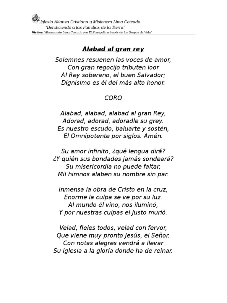 Alabad Al Gran Rey Letra | PDF
