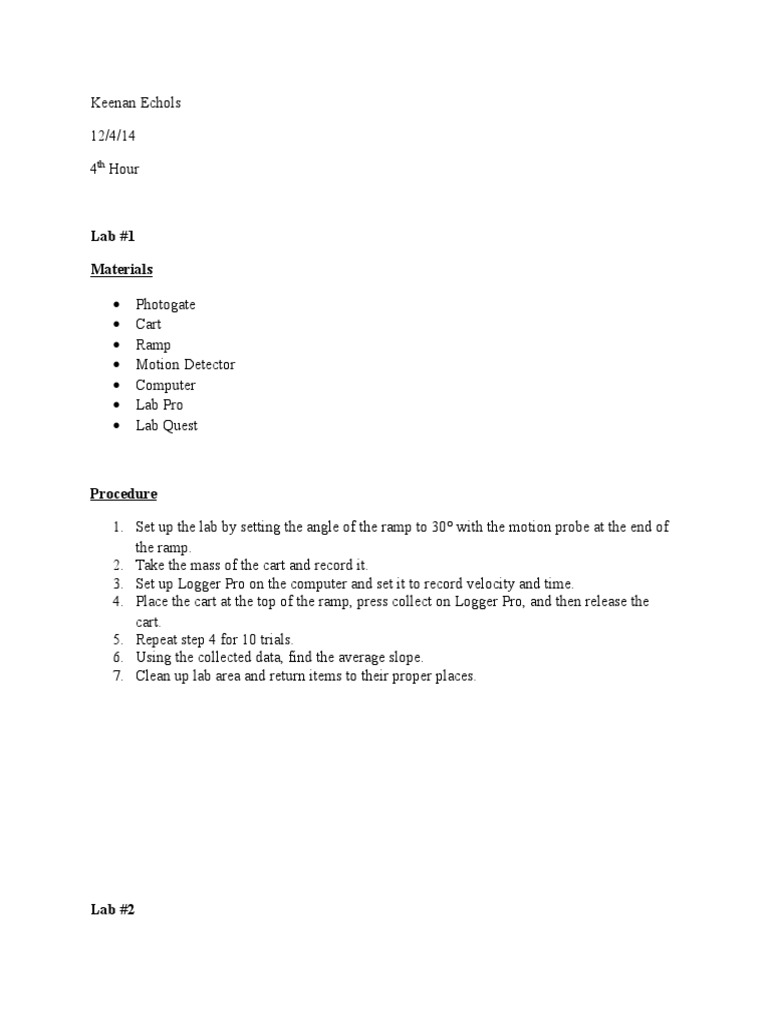 Physics Lab Procedures for Motion Experiments | PDF