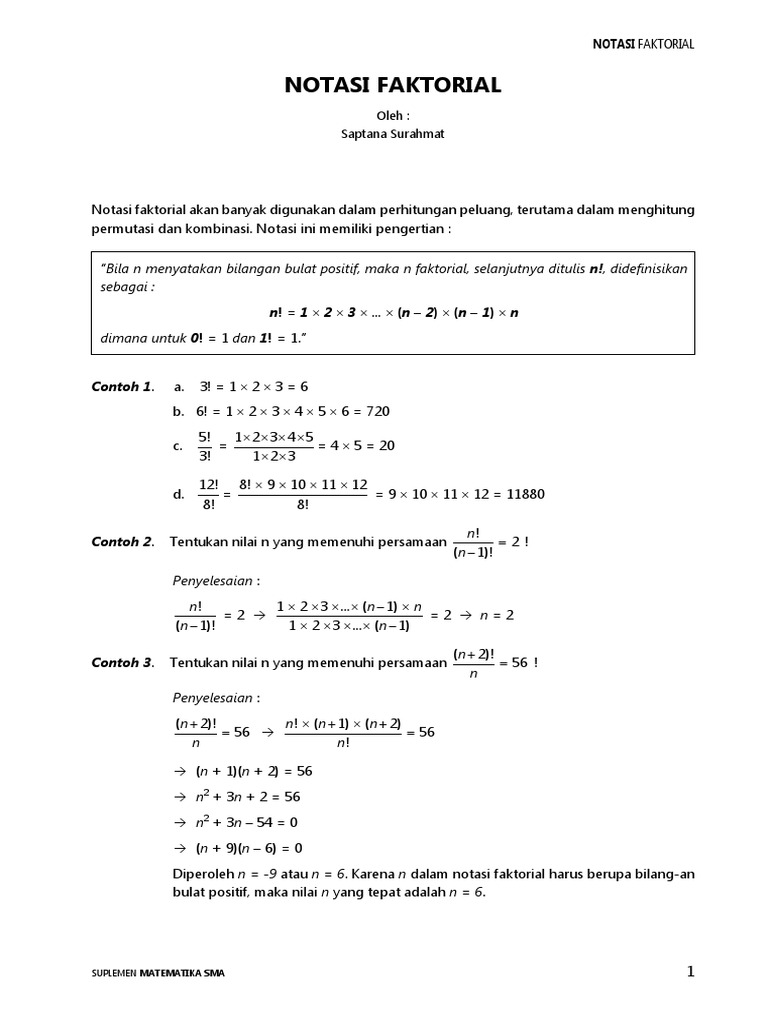 Suplemen - Notasi Faktorial | PDF | Metode & Bahan Ajar