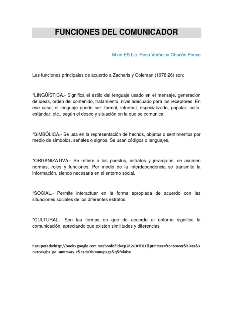 Funciones Del Comunicador | PDF