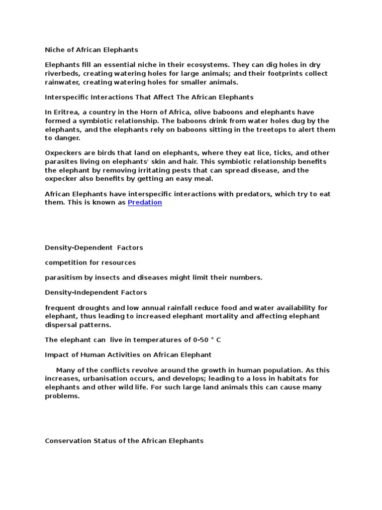 Niche of African Elephants | PDF | Elephant | Symbiosis