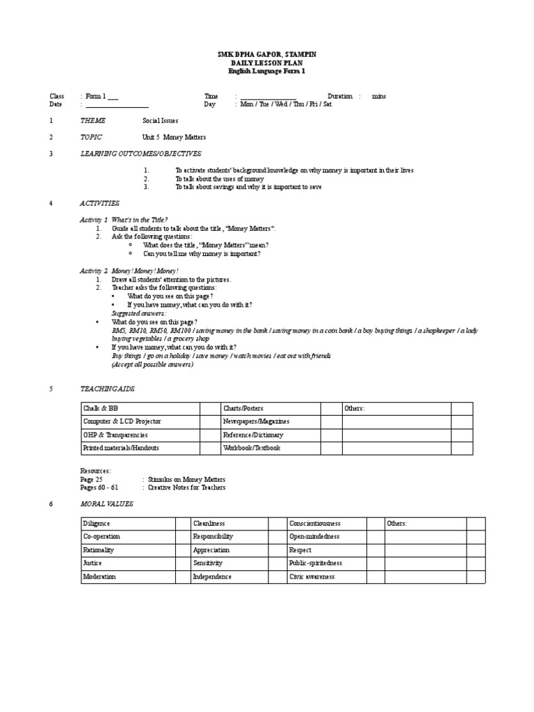 Theme Topic Learning Outcomes/Objectives: SMK Dpha Gapor, Stampin Daily ...
