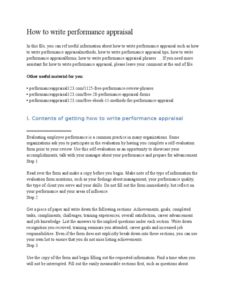 How To Write Performance Appraisal | PDF | Performance Appraisal ...