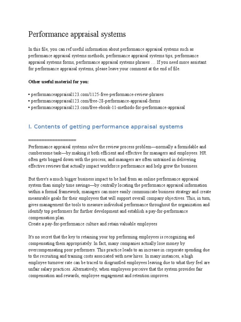 Performance Appraisal Systems | PDF | Performance Appraisal ...
