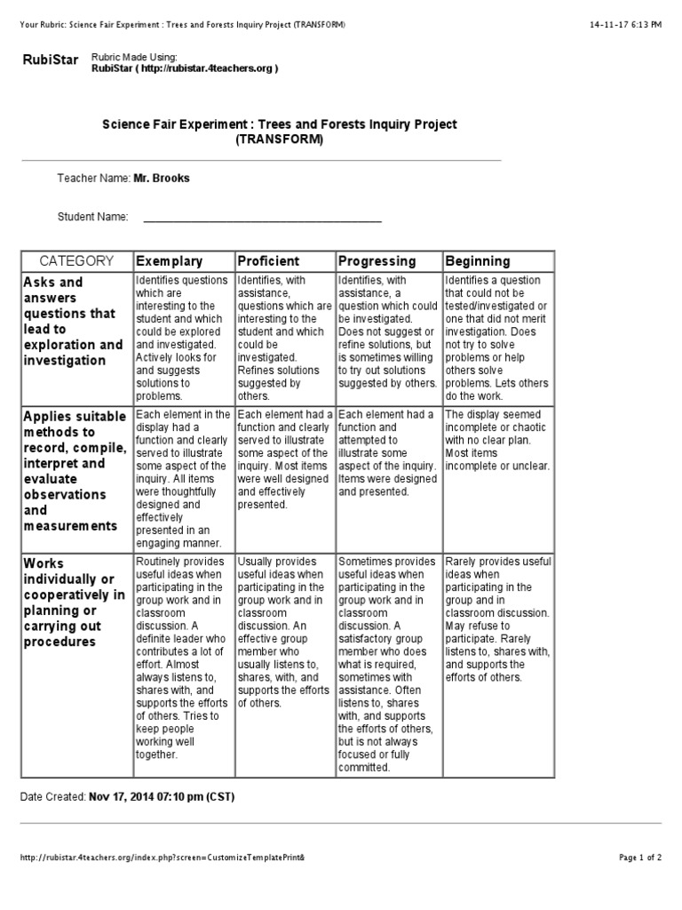 Trees and Forests Inquiry Project Rubric | PDF | Inquiry | Experiment