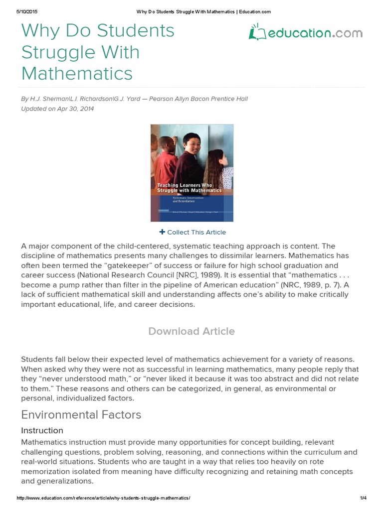 Why Do Students Struggle With Mathematics - Education | PDF ...