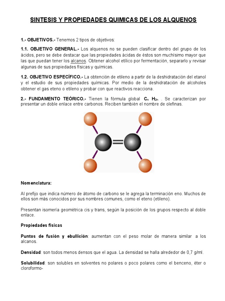 Sintesis Y Propiedades Quimicas De Los Alquenos Alqueno Química