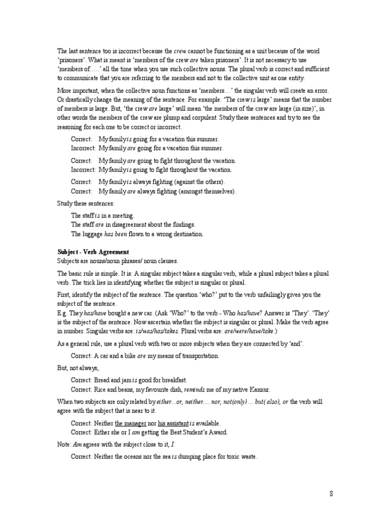 Short Notes on English Grammar_8 | Grammatical Number | Subject (Grammar)