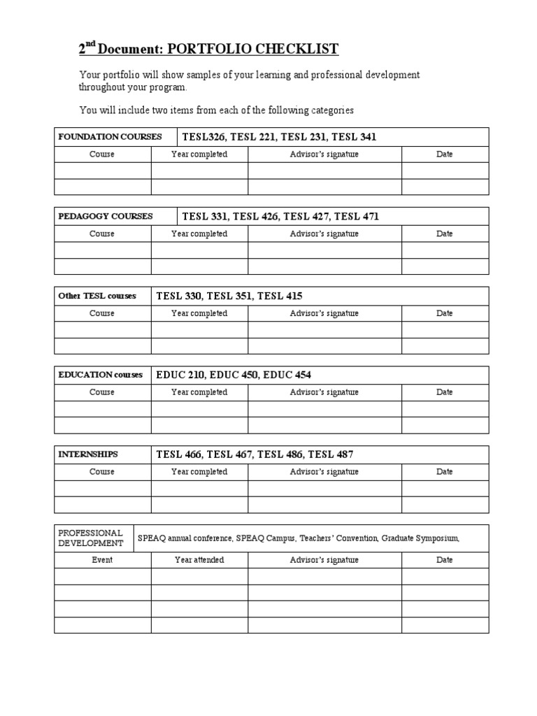 Portfolio Checklist | PDF