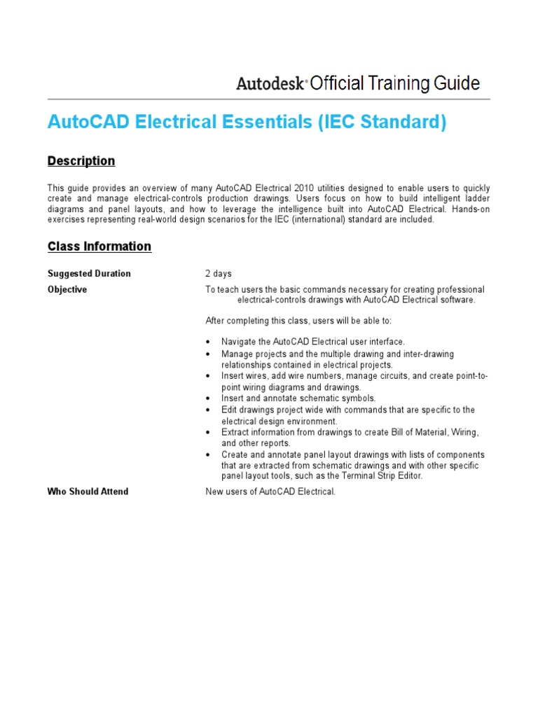 Autocad Electrical Essentials Iec - 2 Days - TRG Syllabus | PDF | Auto ...