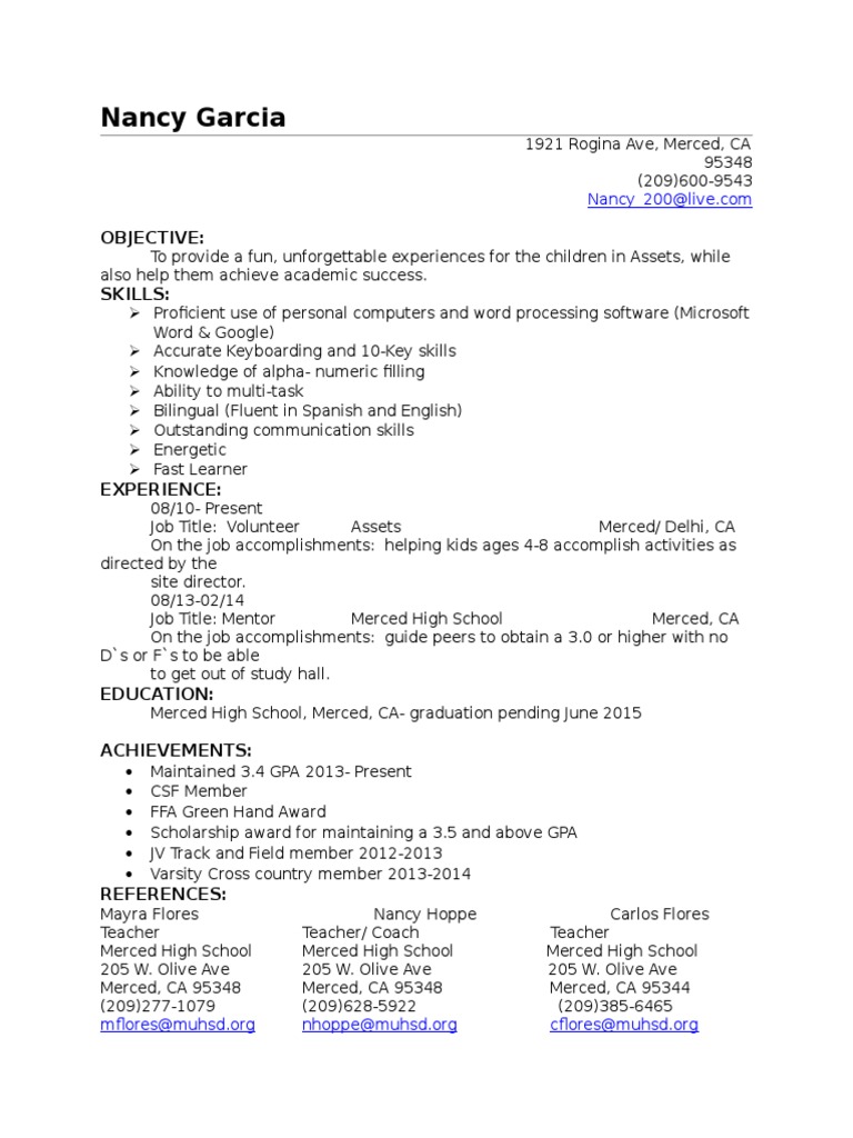 Nancy Garcia's Resume and Skills | PDF