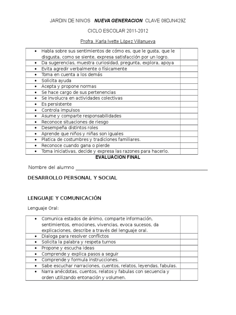 Formularios De Evaluación Preescolar Para Niños De 3 A 4 Años 71
