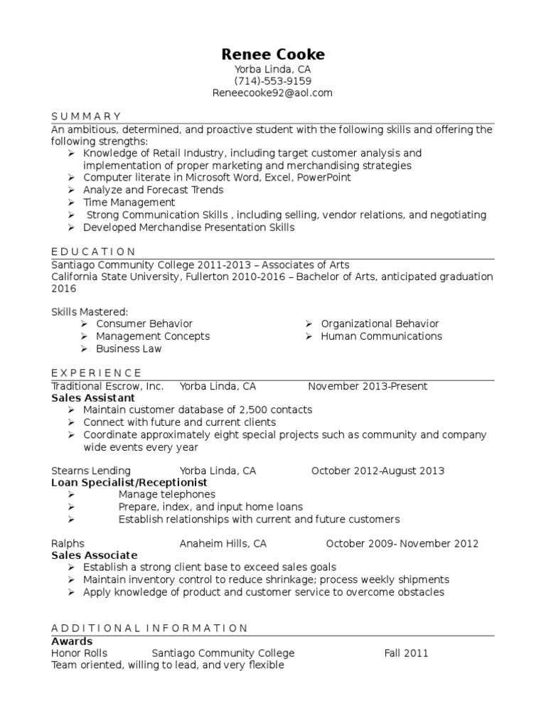 Retail Industry Student Resume | PDF | Business