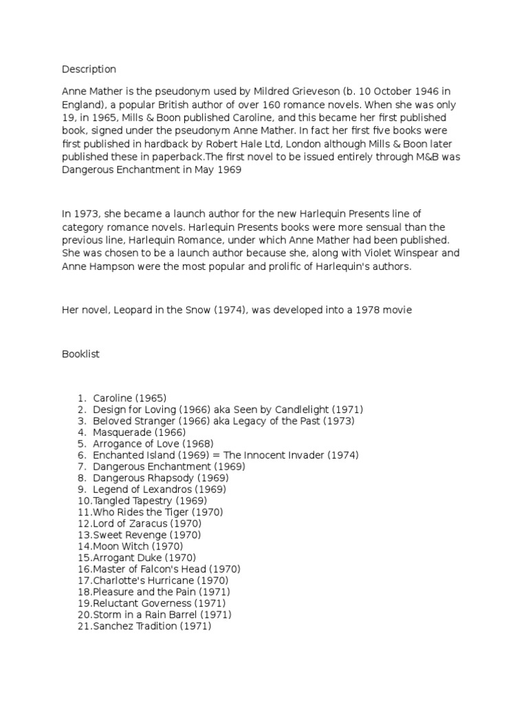 Anne Mather Romance Collection | PDF | Romantic Fiction