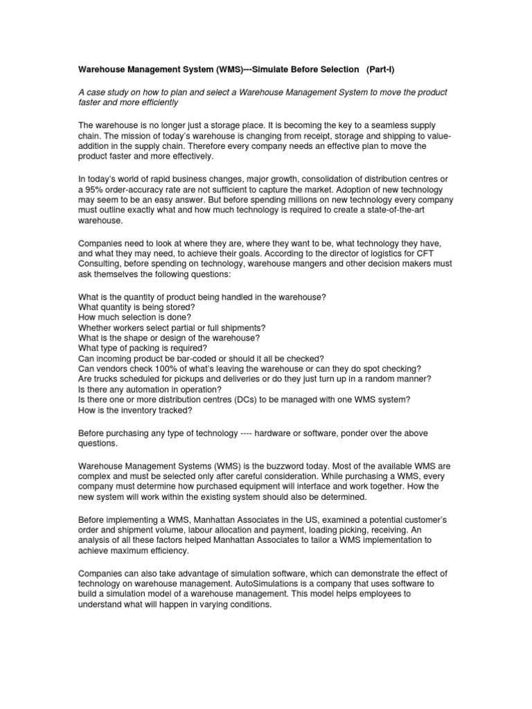 Warehouse Management System | PDF | Warehouse | Simulation