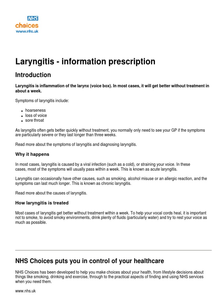 Laryngitis Nhs Choices | PDF | Common Cold | Larynx