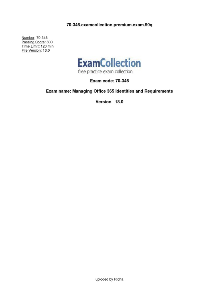 Microsoft 70-346: ExamCollection Premimum File | PDF | Active Directory ...