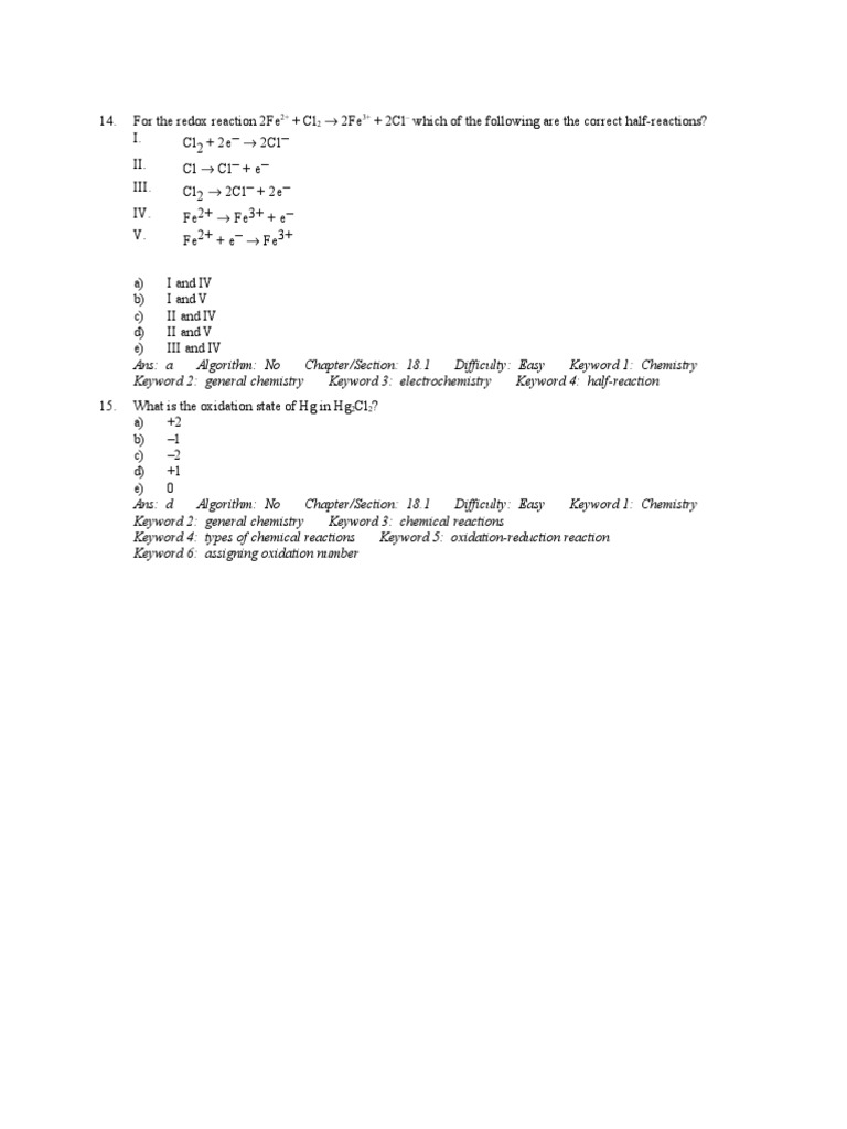 Electrochemistry Practice Problems | PDF | Electrochemistry | Redox