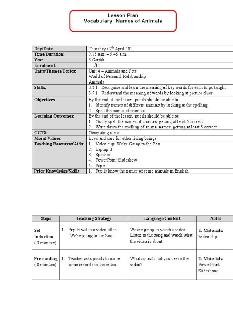 English Year3 Vocabulary Names of Animals LP | PDF