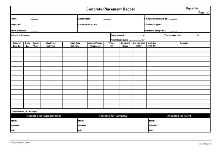 Concrete Placement Record | PDF