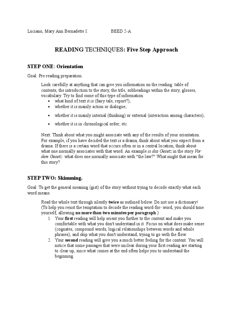 READING TECHNIQUES: Five Step Approach | Download Free PDF | Reading ...