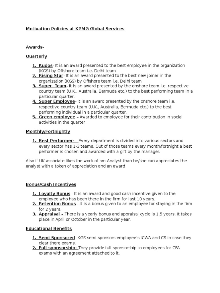 Motivation Policies at KPMG Global Services | PDF | Economies | Business