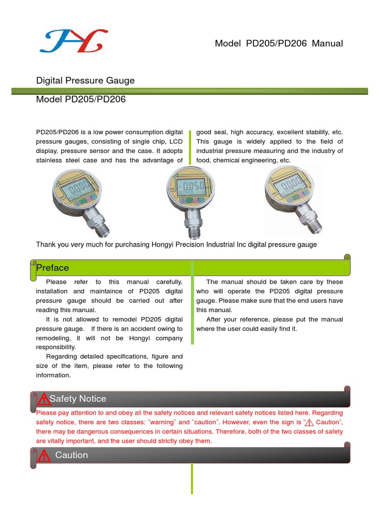 PD205 PD206 Manual | PDF | Pressure | Pressure Measurement
