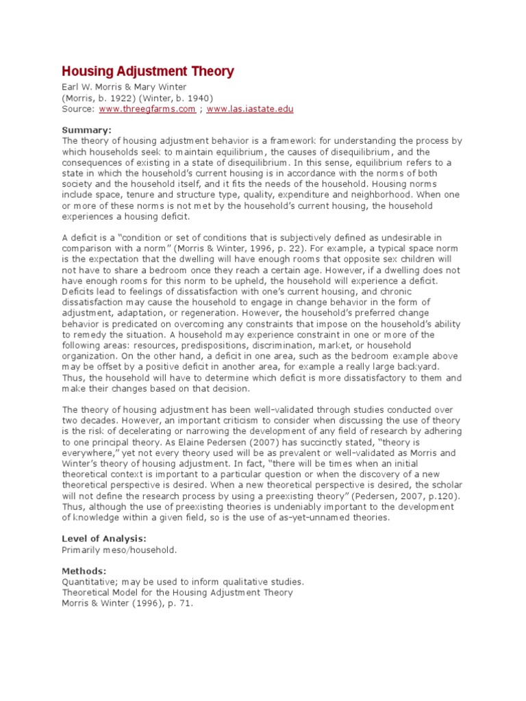 Housing Adjustment Theory Explained | PDF | Norm (Social) | Theory
