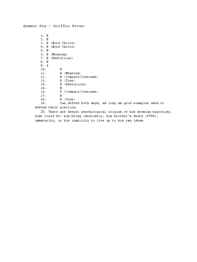 Answer Key - Griffin Stout | PDF