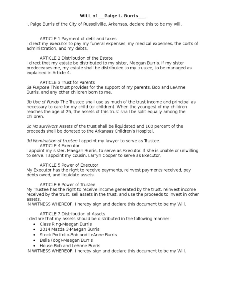 Will of Paige L. Burris | PDF | Wellness