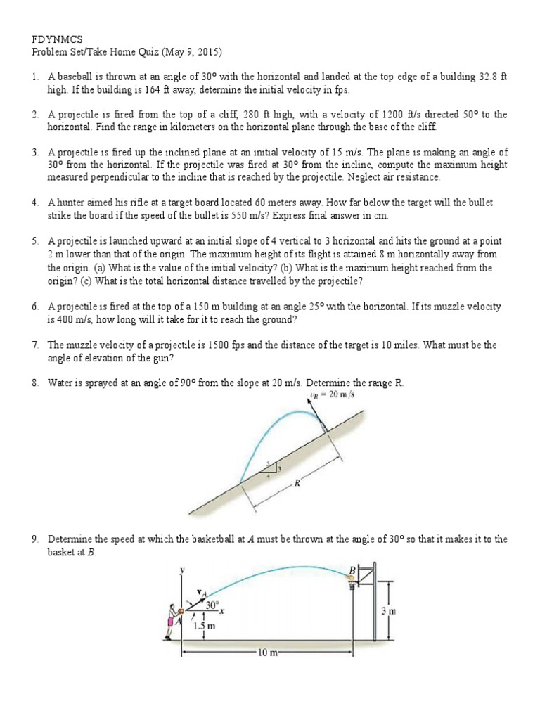 Problem Set (Projectile&Curvilinear Motion) | Speed | Projectiles