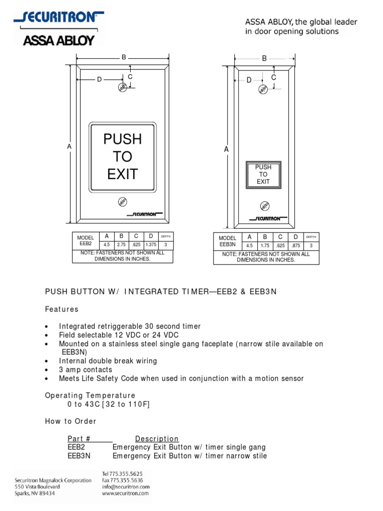 Securitron EEB2 Data Sheet | PDF