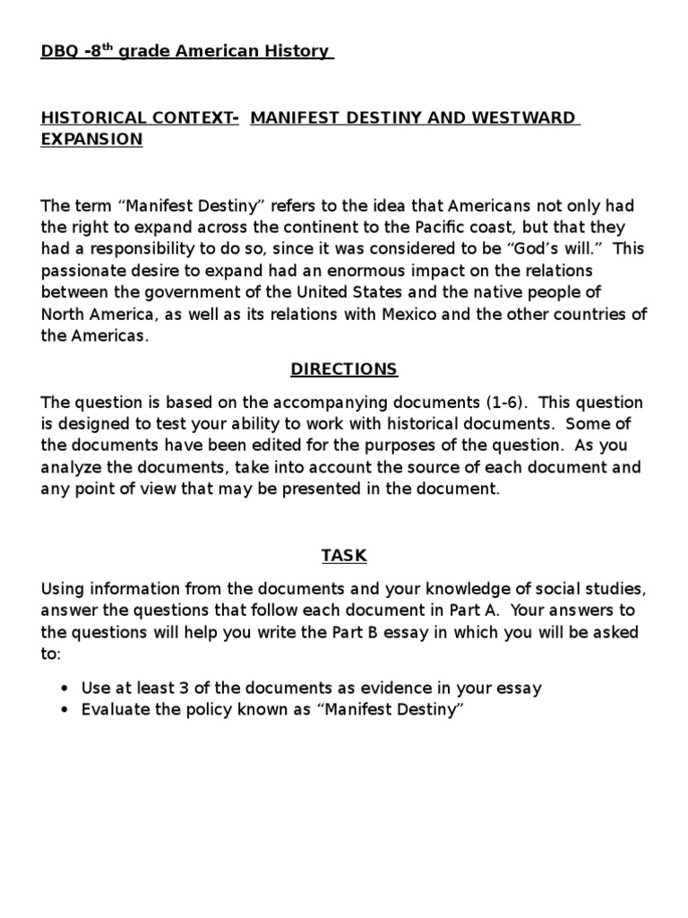 Evaluating Manifest Destiny in 8th Grade DBQ | PDF | Mexican–American ...