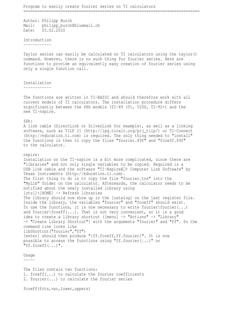 TI Fourier Readme | Download Free PDF | Fourier Transform | Installation (Computer Programs)