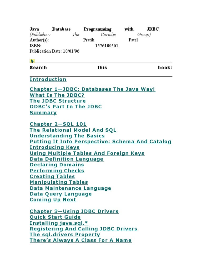 Java Database Programming With Jdbc Pdf Databases Java Programming Language 8651