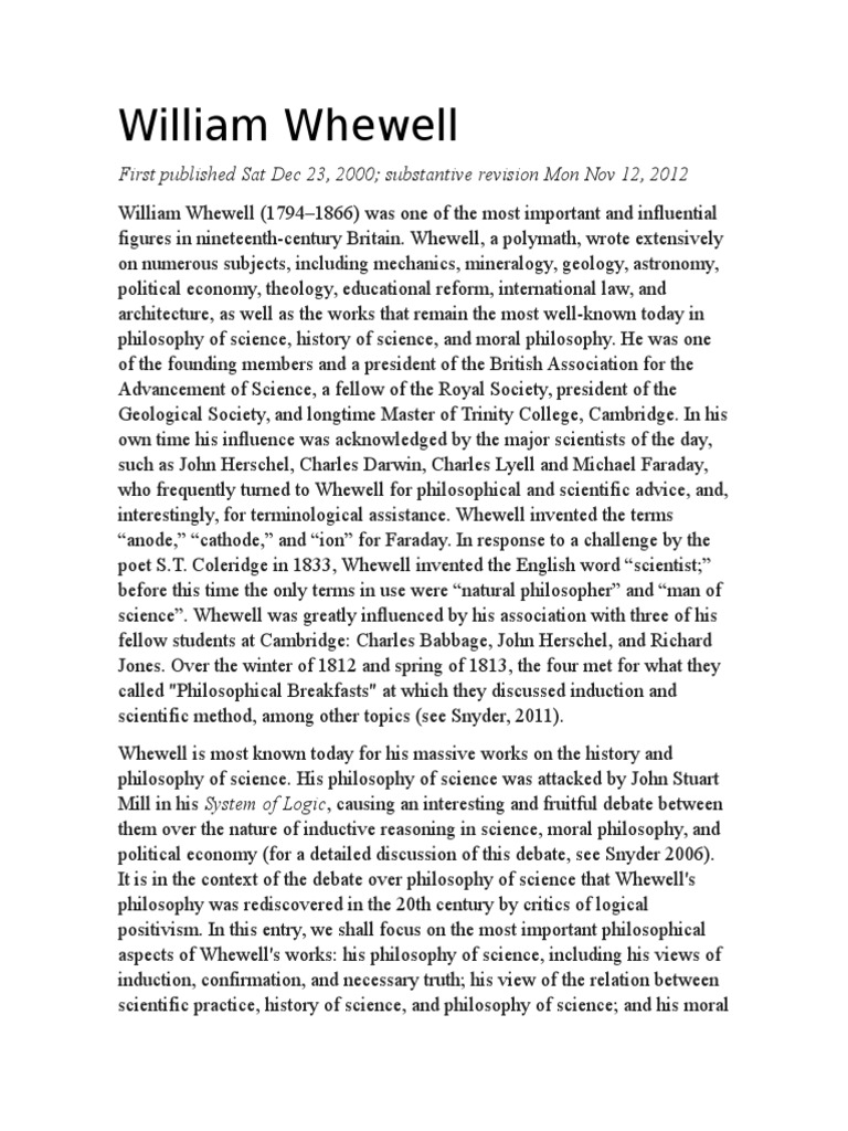 William Whewell | PDF | Immanuel Kant | Science