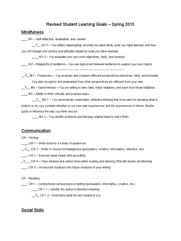 Revised Student Learning Goals 2015 | PDF | Science & Mathematics