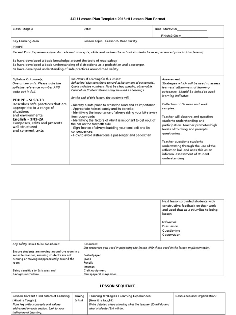 Pdhpe Road Safety Stage 3 Lesson 2 | PDF | Learning | Teachers