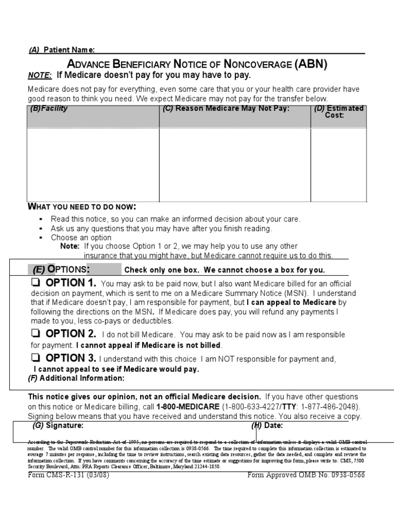 Medicare ABN Form and Options Explained | PDF | Law