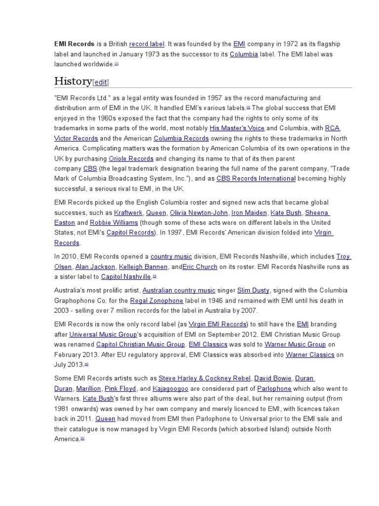 EMI Records | PDF | Emi | Columbia Records