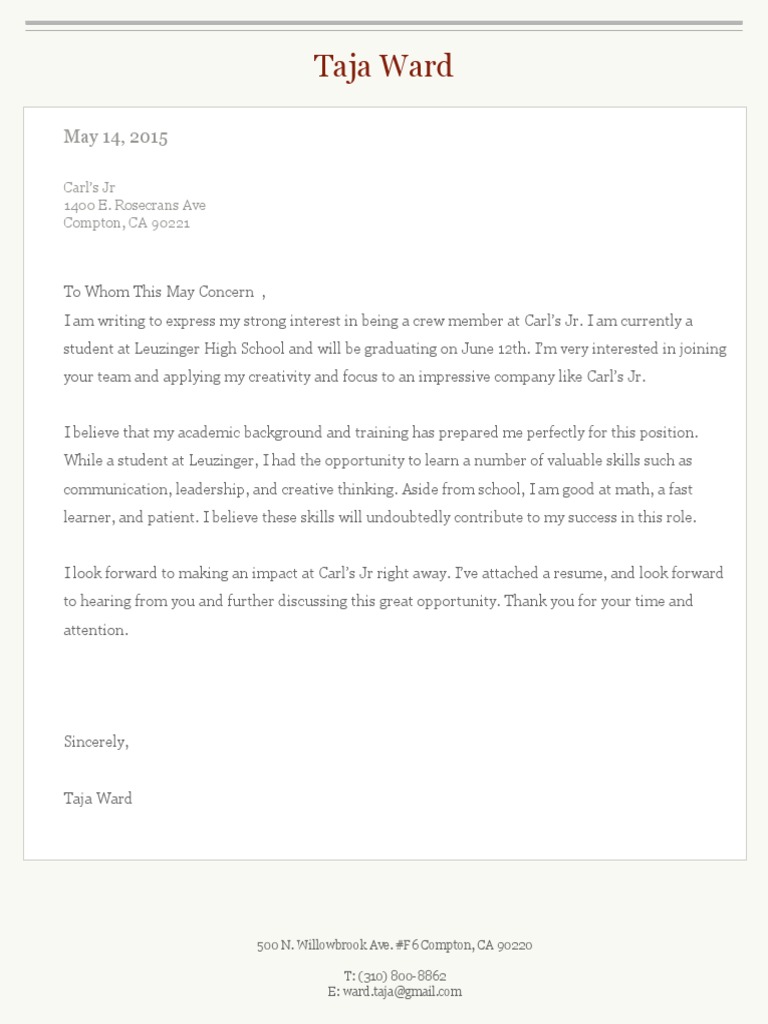 Coverletter | PDF | Career & Growth