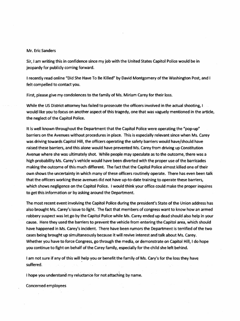Anonymous Letter Allegedly Sent by US Capitol Police Personnel | PDF ...