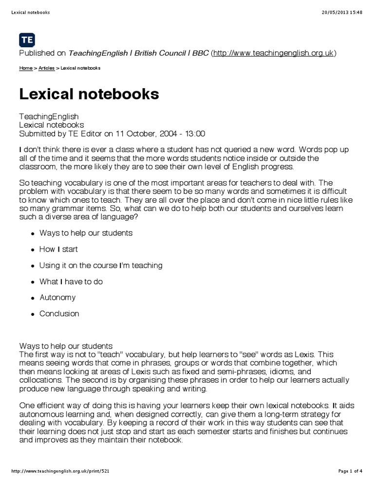 Lexical Notebooks | PDF | Lexicon | Word