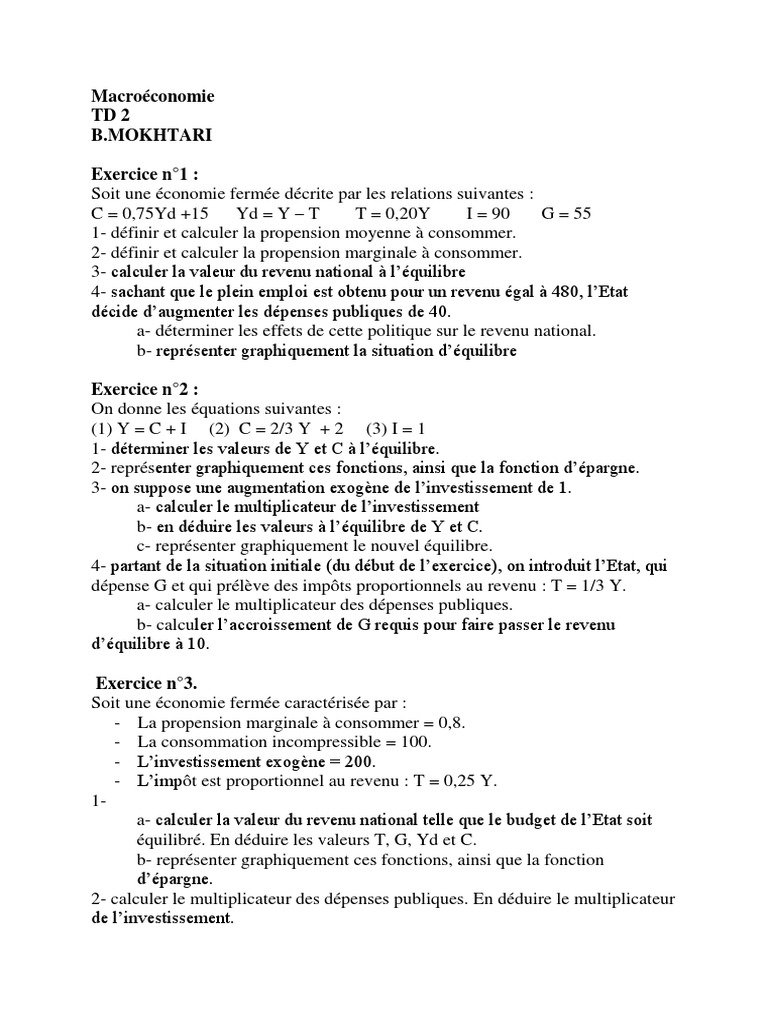 TD2 Macro | PDF | Finance et gestion monétaire | Méthodes et références pédagogiques