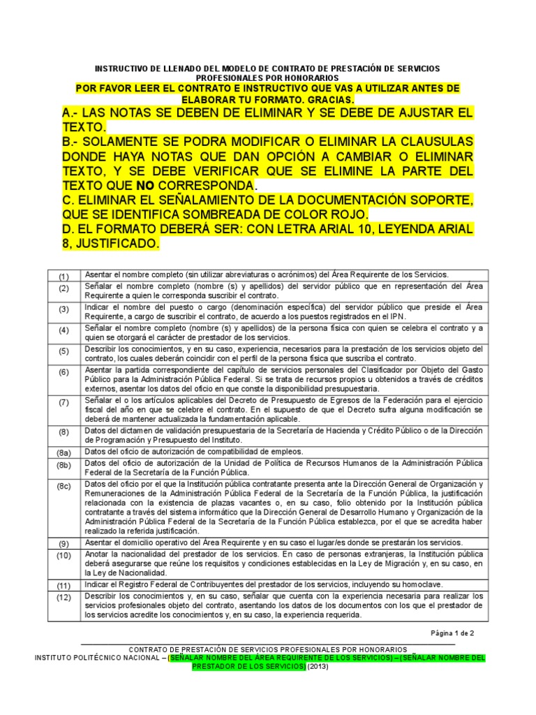 Instructivo de Llenado de Contrato | PDF | Administración Pública | Presupuesto
