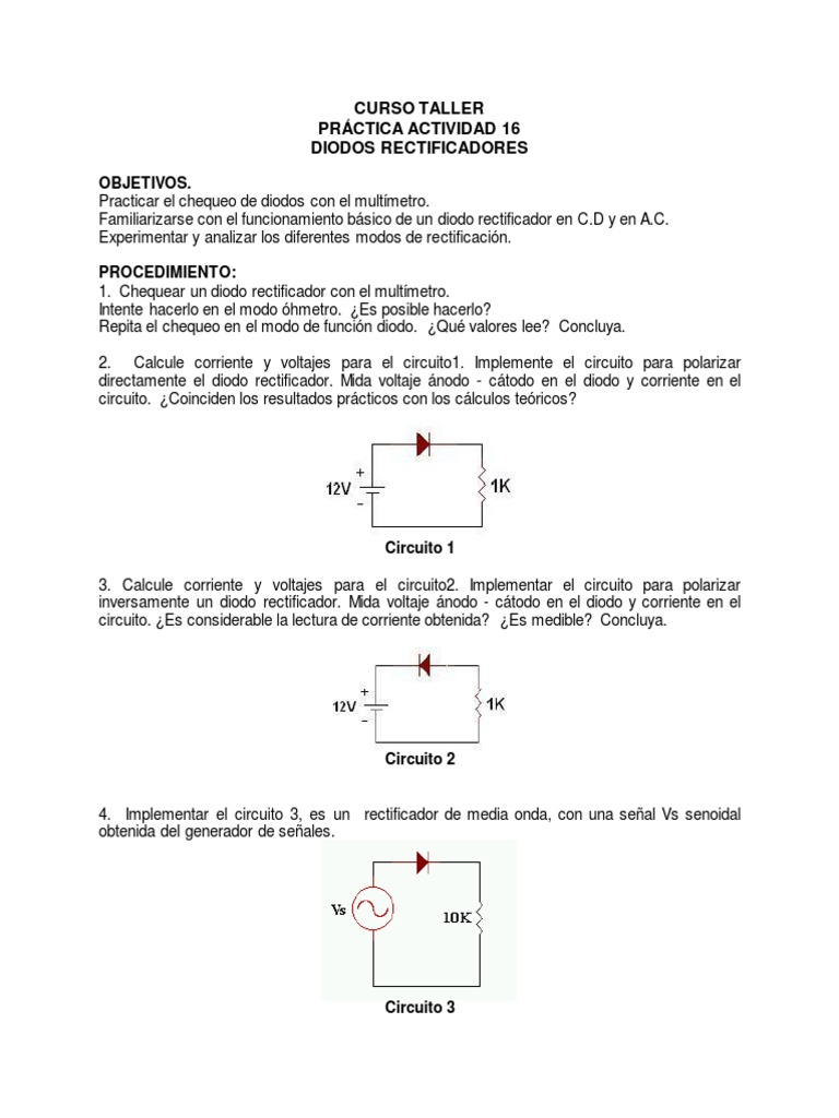Practica Actividad16 DiodoRectificador | PDF | Rectificador | Diodo
