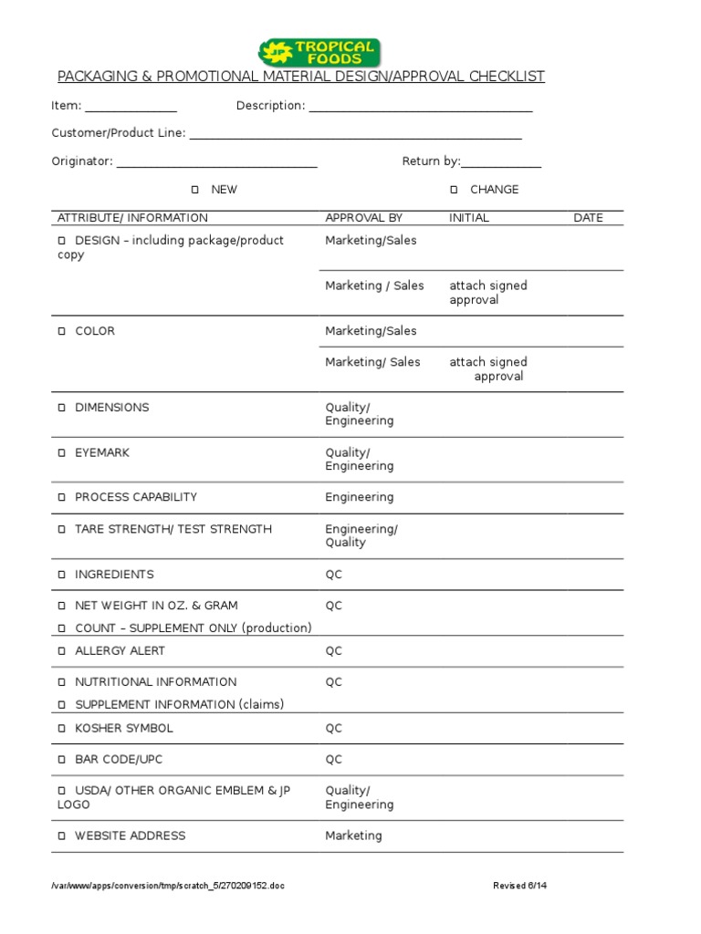 Packaging Design Checklist Approval | PDF | Packaging And Labeling ...
