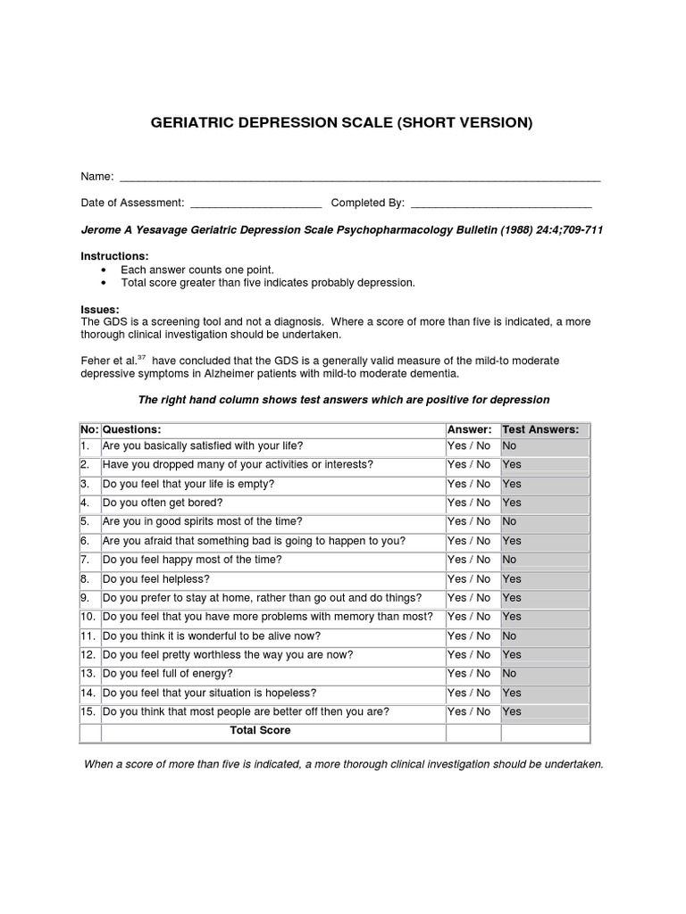 Geriatric Depression Scale Short | PDF
