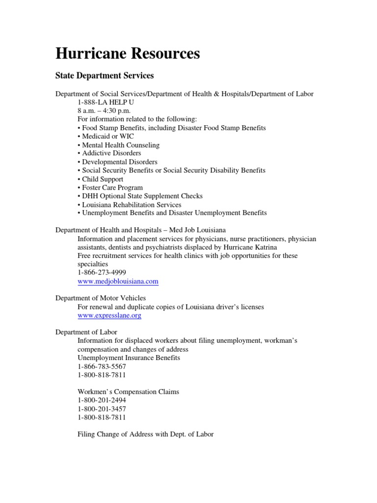 Hurricane Assistance Resources in Louisiana | PDF | Emergency ...