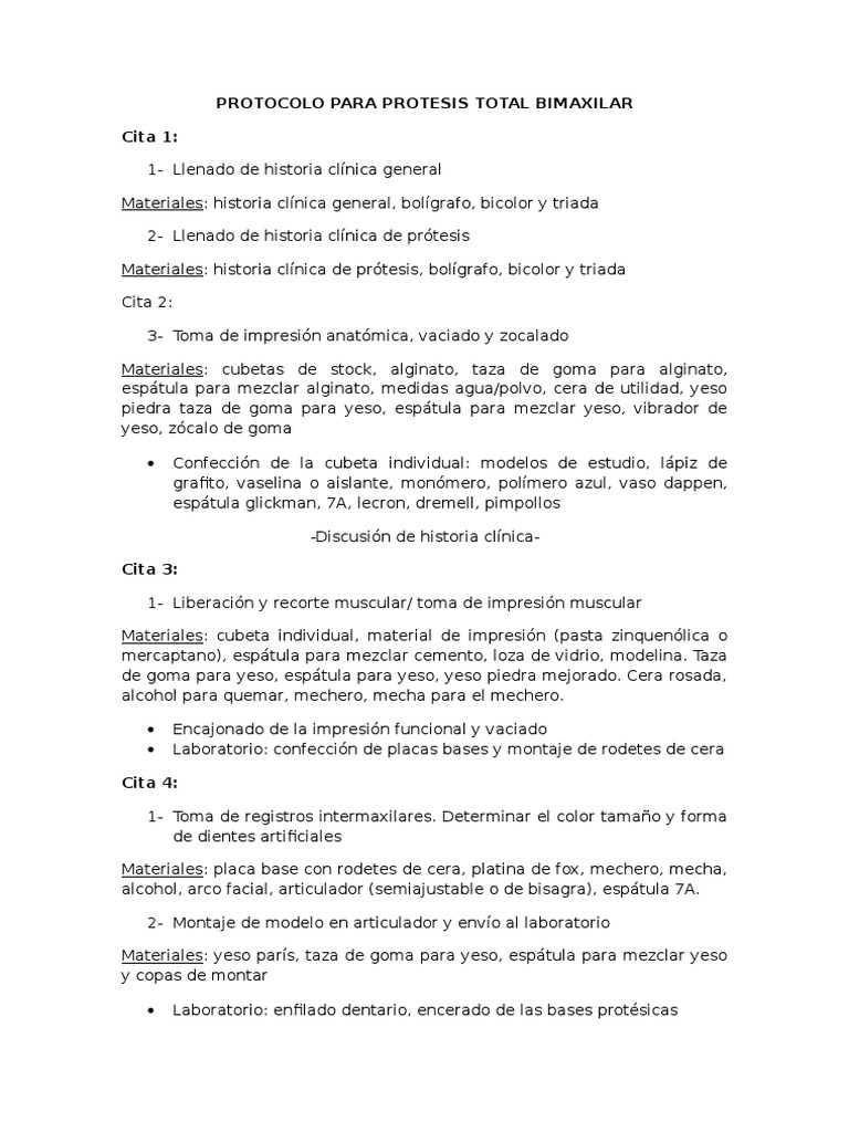 Protocolo para Protesis Total Bimaxilar | PDF